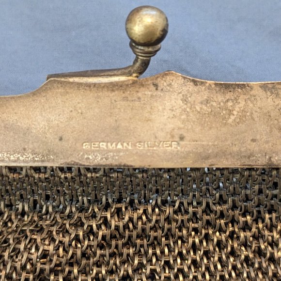 German Silver | Bags | Antique German Silver Chain Mail Purse Engraved ...